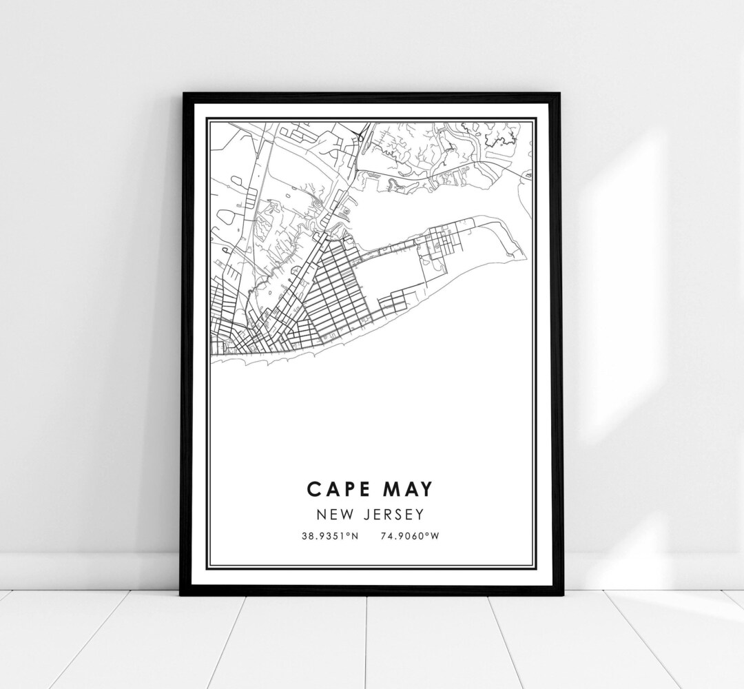Cape May Map Print Poster Canvas | New Jersey Map Print Poster Canvas ...
