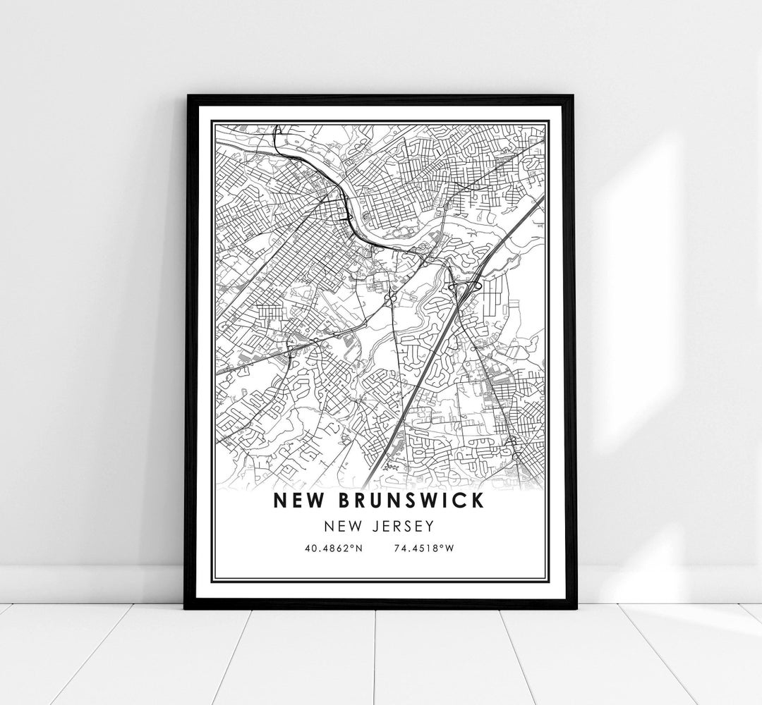 New Brunswick Map Print Poster Canvas | New Jersey Map Print Poster ...