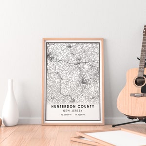 Hunterdon County Map Print Poster Canvas | New Jersey Map Print Poster ...