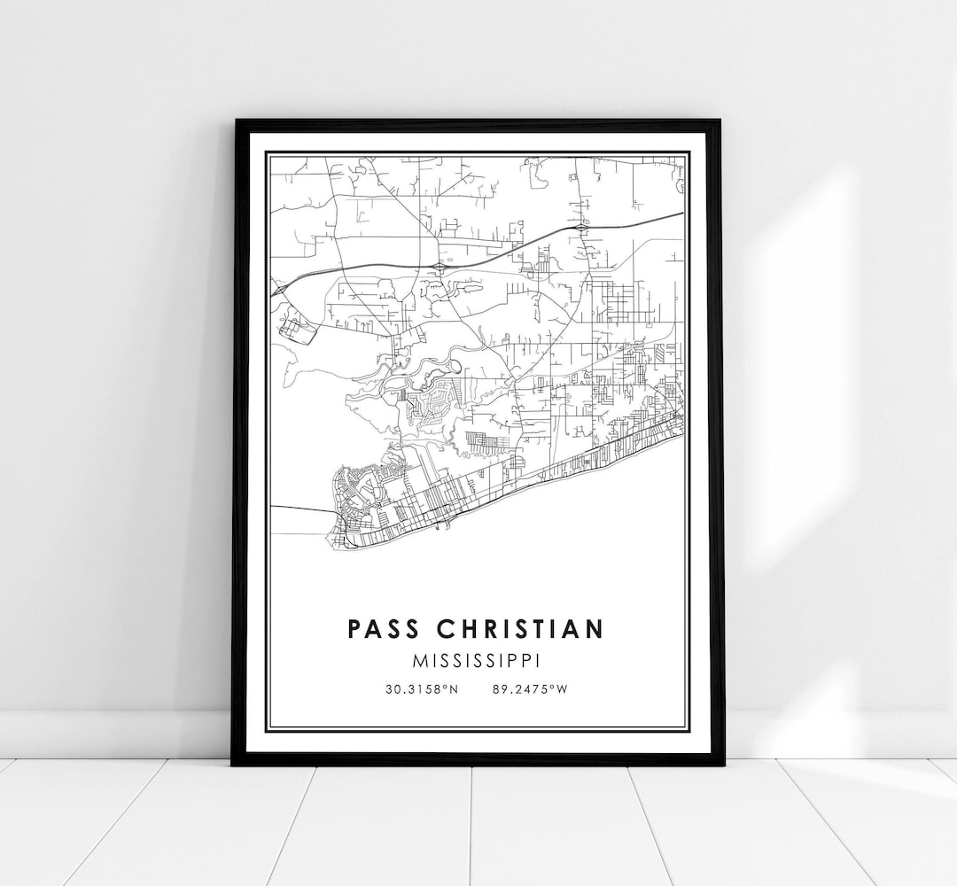 Pass Christian Map Print Poster Canvas | Mississippi Map Print Poster ...