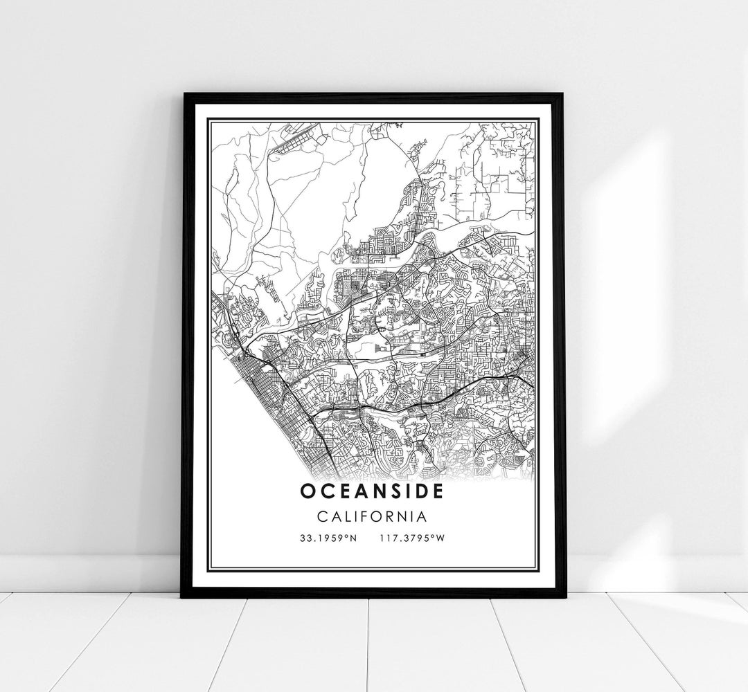 Oceanside Map Print Poster Canvas | California Map Print Poster Canvas ...