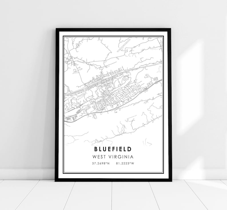 Bluefield Map Print Poster Canvas | Bluefield West Virginia Map Print ...