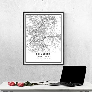 Frederick map print poster canvas Maryland map print poster | Etsy