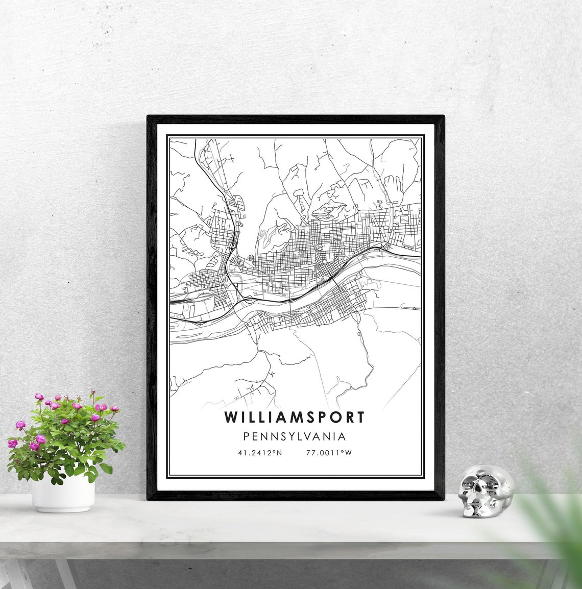 Williamsport map print poster canvas Williamsport Street map | Etsy