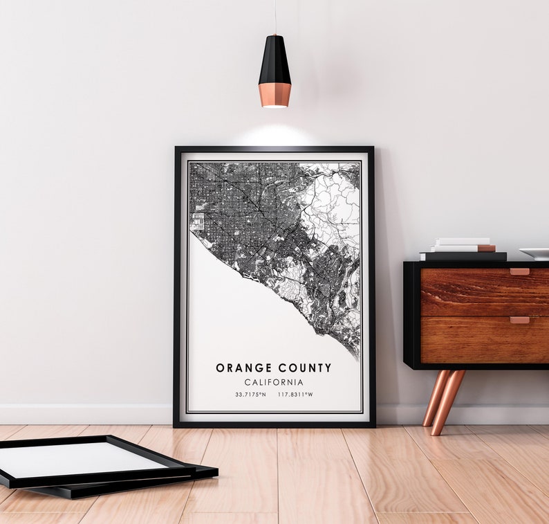 Orange County Map Print Poster Canvas | California Map Print Poster ...
