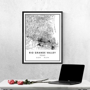 Rio Grande Valley map print poster canvas Texas Street map | Etsy
