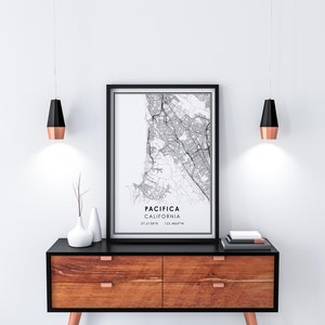 Pacifica Map Print Poster Canvas | California Map Print Poster Canvas ...
