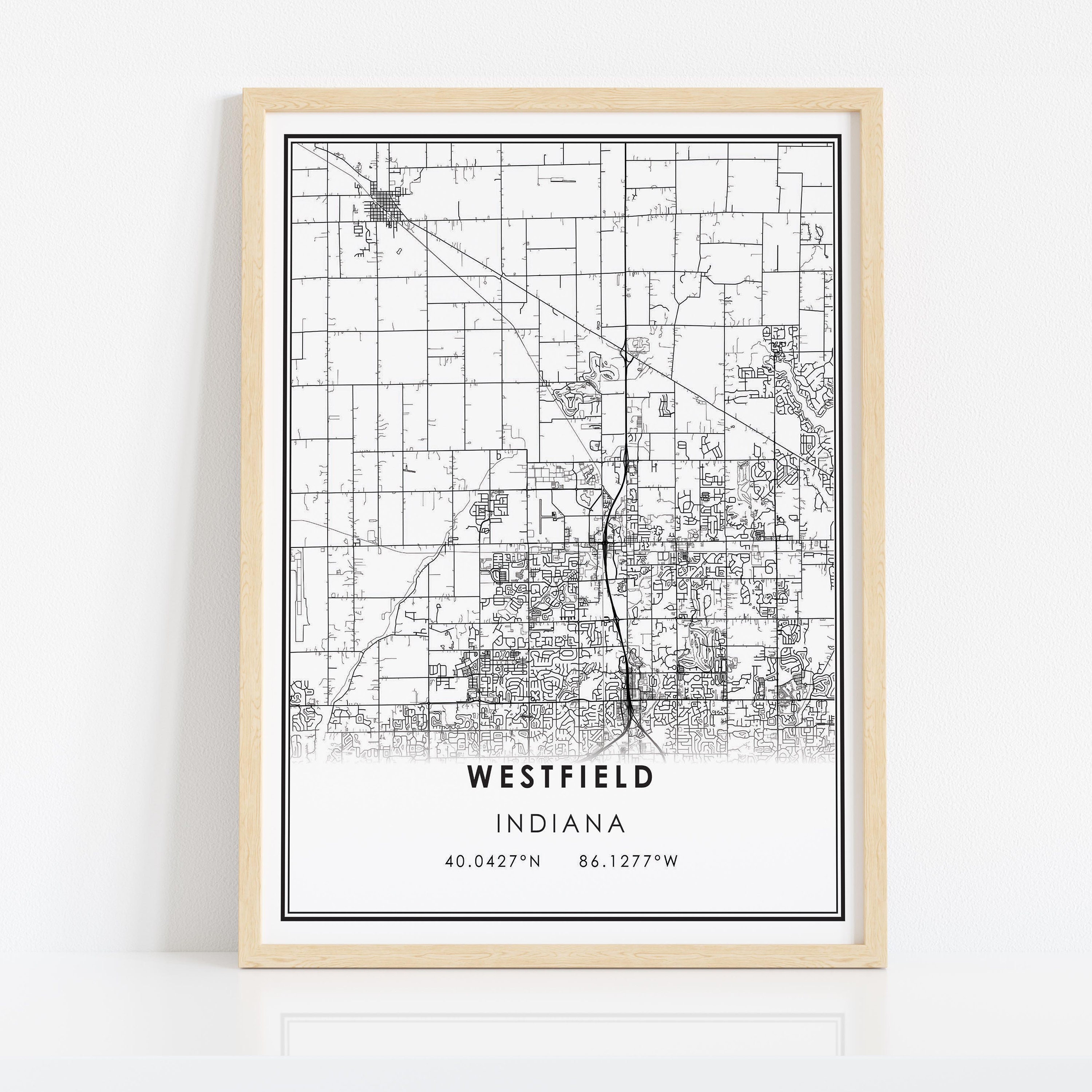 Westfield Map Print Poster Canvas | Indiana Map Print Poster Canvas ...