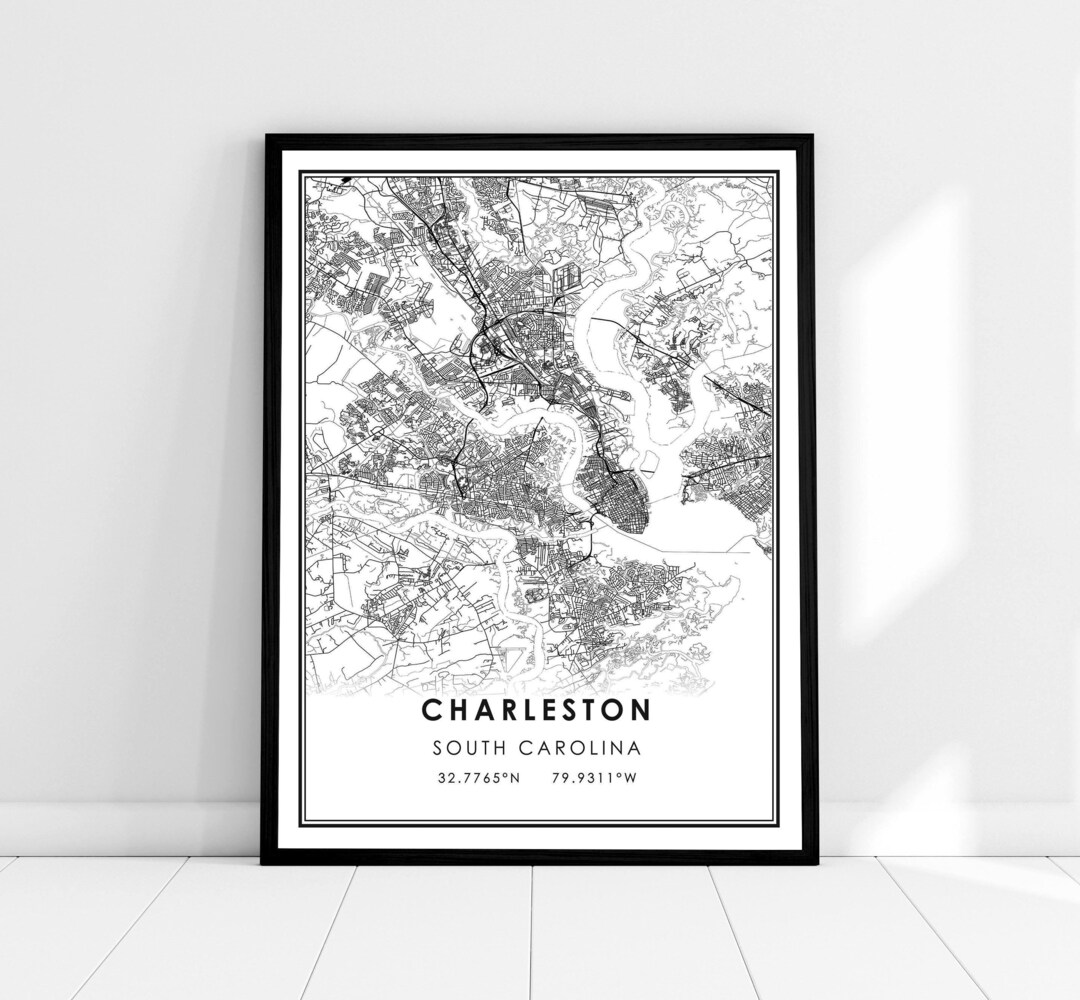 Charleston Map Print Poster Canvas | South Carolina Map Print Poster ...
