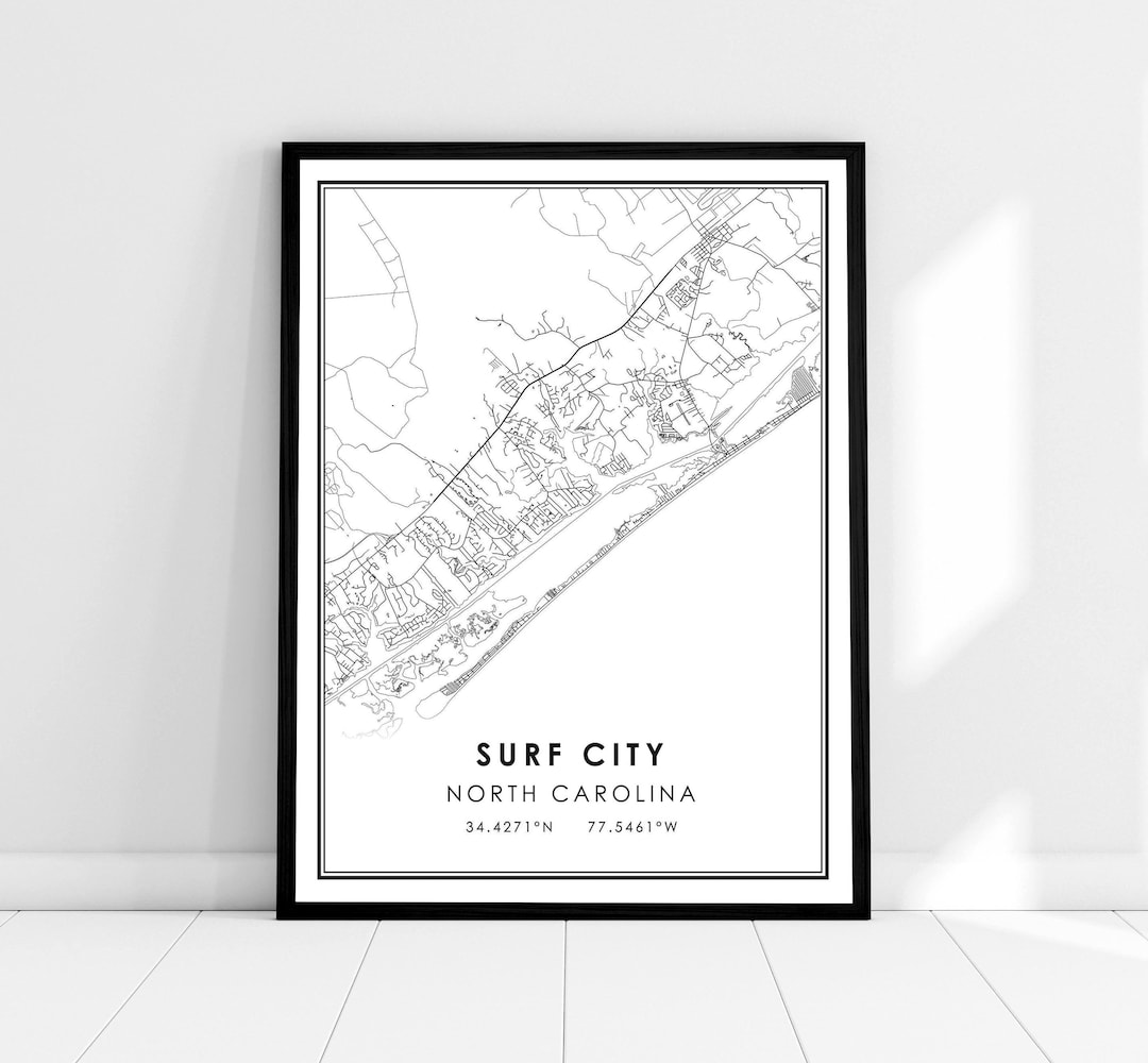 Surf City Map Print Poster Canvas | North Carolina Map Print Poster ...