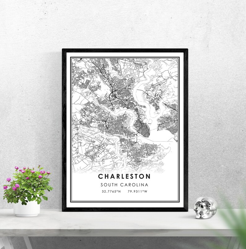 Charleston map print poster canvas South Carolina map print | Etsy