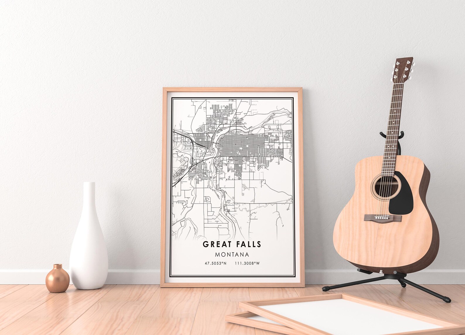 Great Falls Map Print Poster Canvas | Montana Map Print Poster Canvas ...