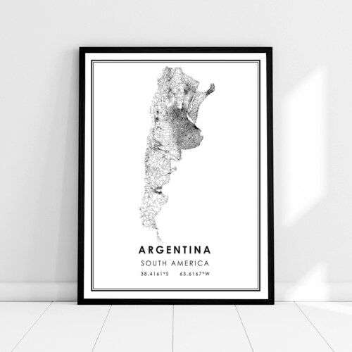 Argentina Map Art Poster Black and White Wall Art Print of - Etsy