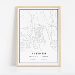 Invermere Map Print Poster Canvas |british Columbia Map Print Poster ...