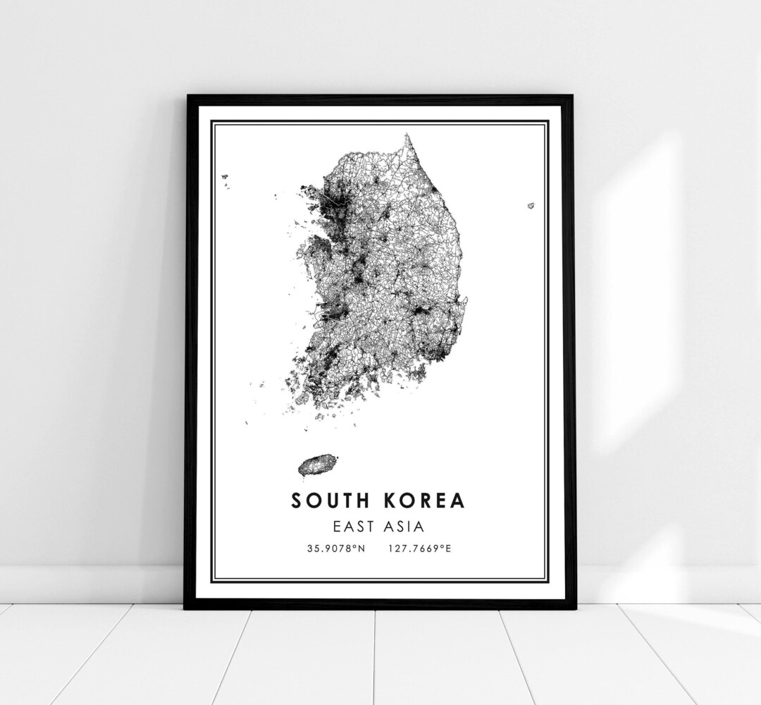 South Korea Map Print Poster Canvas | Asia Map Print Poster Canvas ...