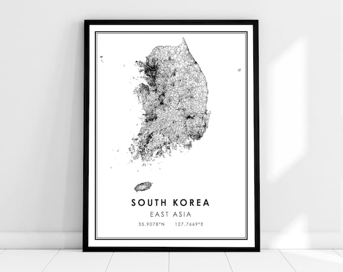Illustrated Map of South Korea Educational Home Decor Gifts Homeschool ...