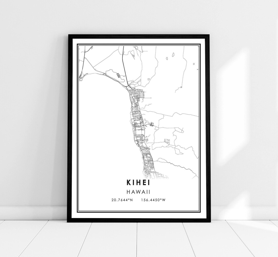 Kihei Karte Druck Poster Leinwand | Hawaii Karte Druck Poster Leinwand ...