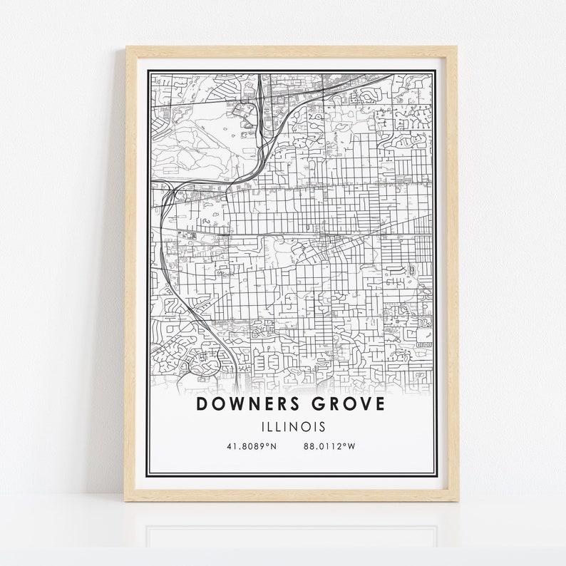 Downers Grove Map Print Poster Canvas | Illinois Map Print Poster ...