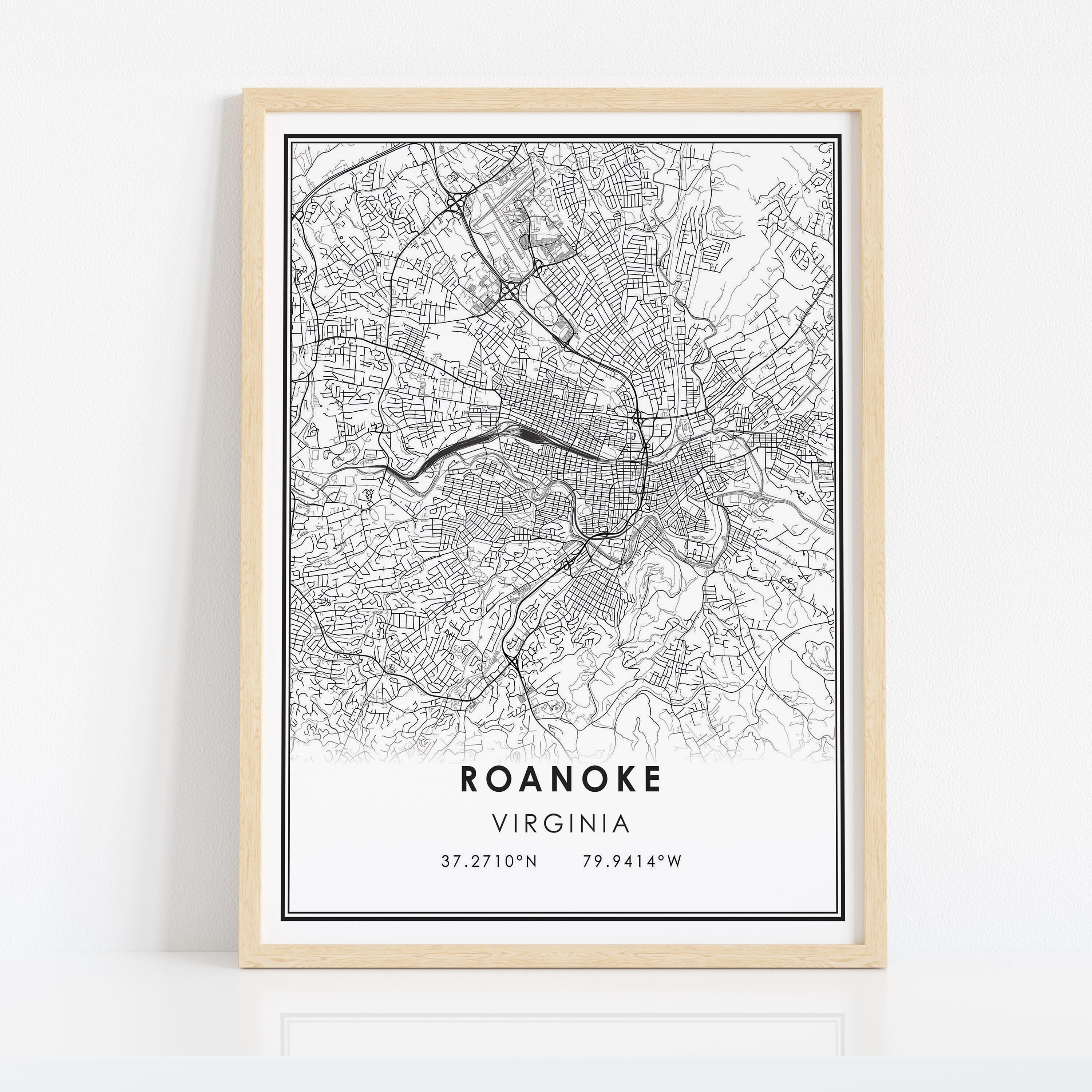 Roanoke Map Print Poster Canvas Virginia Map Print Poster - Etsy Singapore