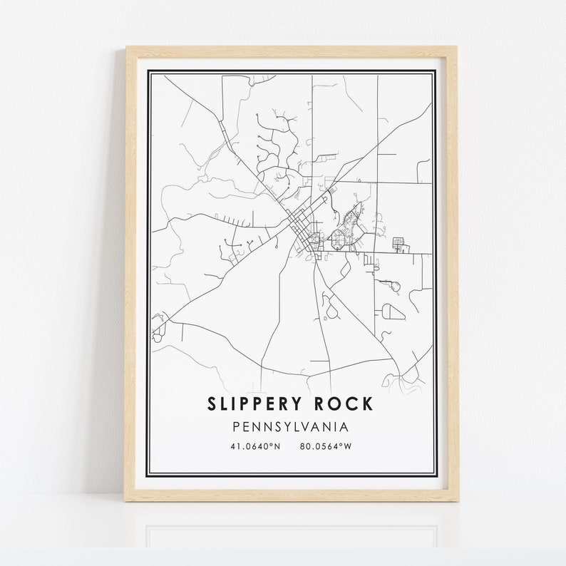 Slippery Rock Map Print Poster Canvas | Pennsylvania Map Print Poster ...