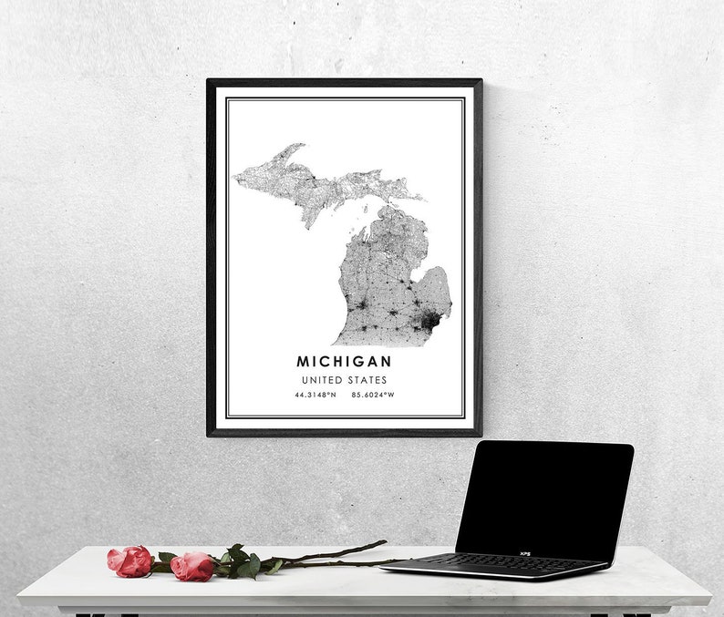 Michigan United States map print poster canvas Michigan | Etsy