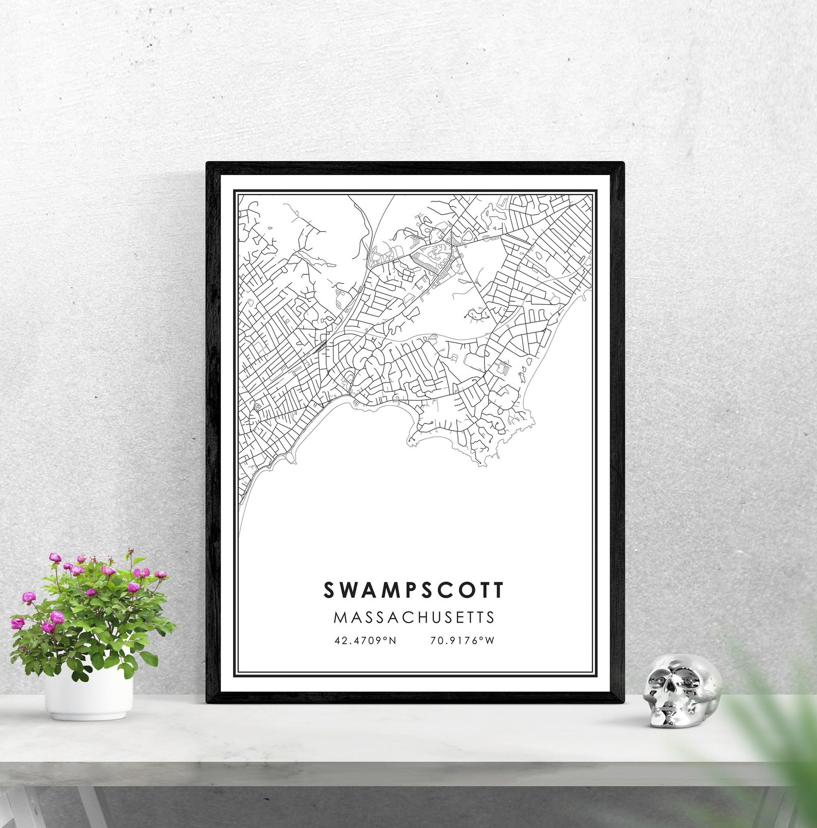 Swampscott map print poster canvas Massachusetts map print | Etsy