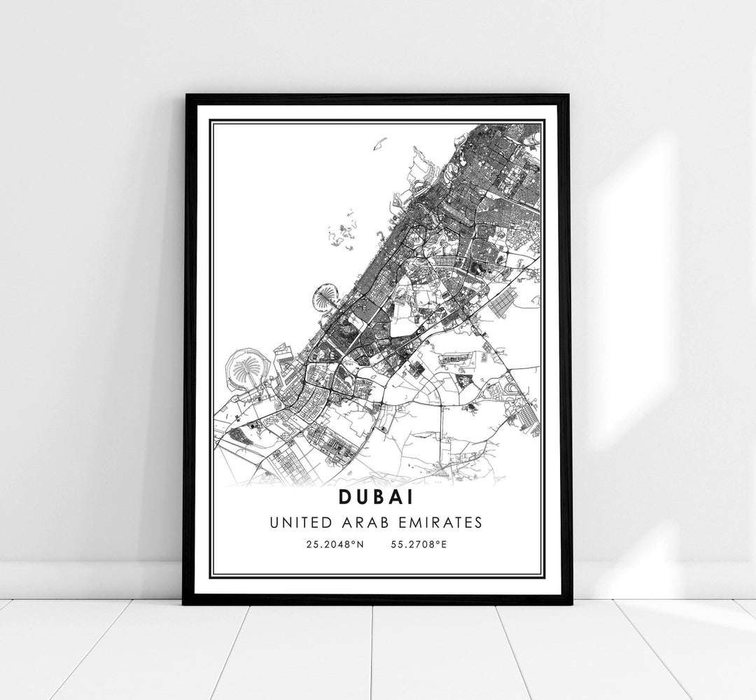 Dubai Map Print Poster Canvas | United Arab Emirates Map Print Poster ...