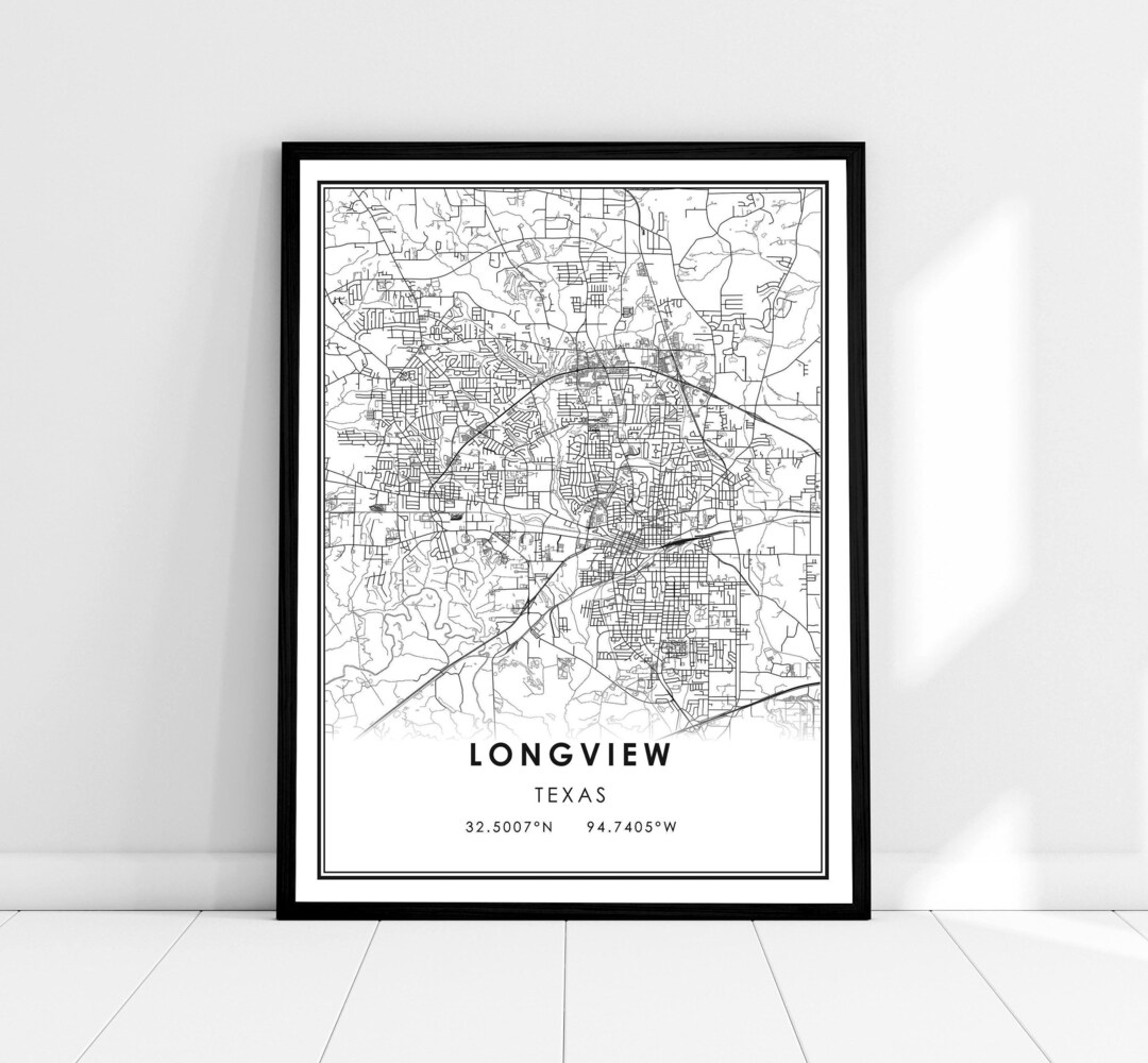 Longview Map Print Poster Canvas | Texas Map Print Poster Canvas ...