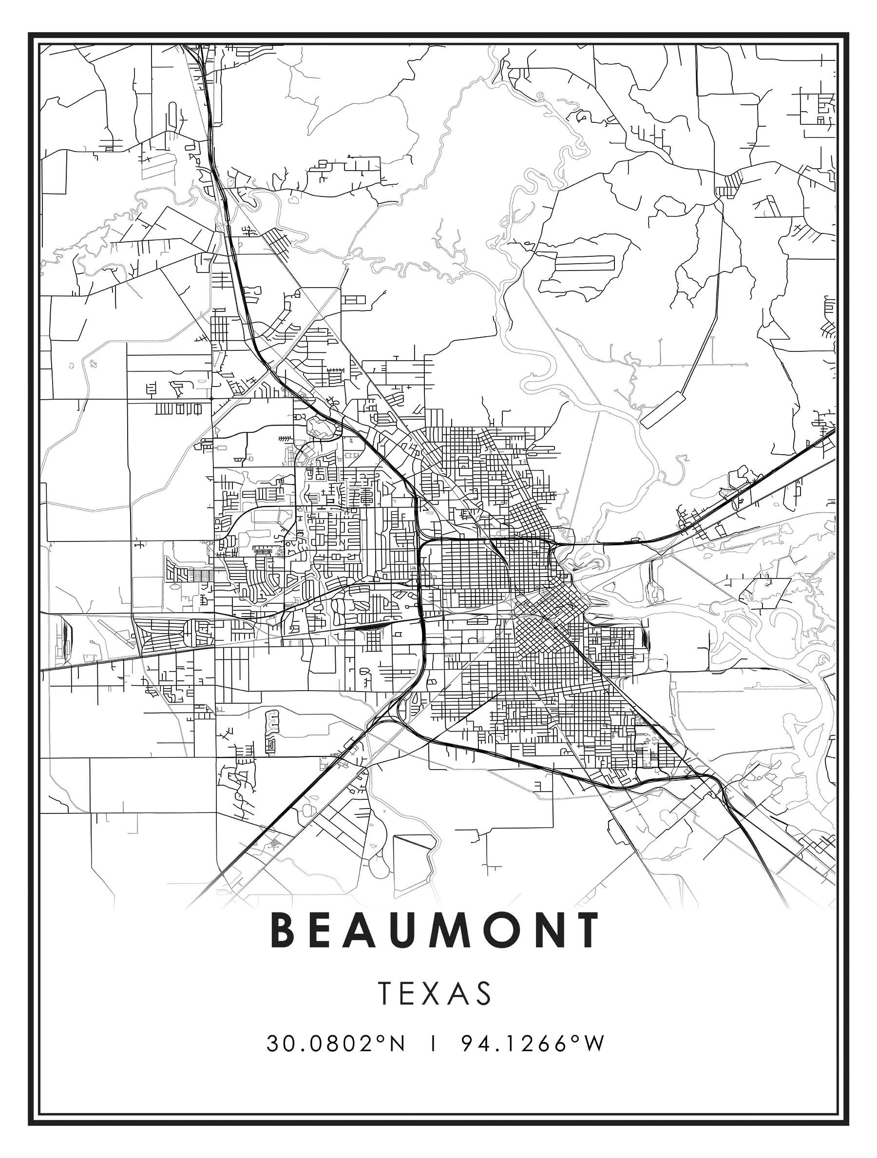 Beaumont map print poster canvas Beaumont Texas city map | Etsy