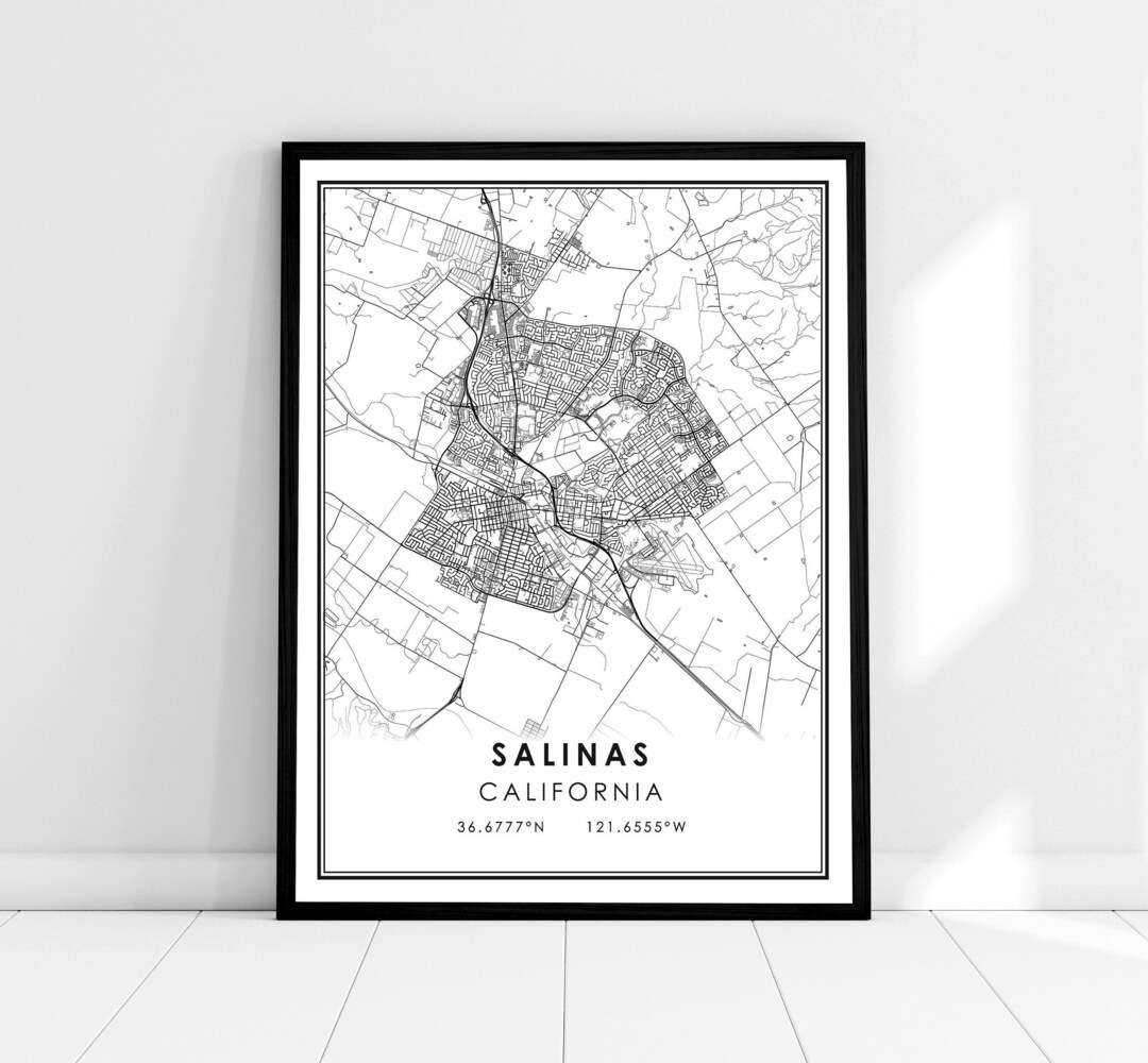 Salinas Map Print Poster Canvas | California Map Print Poster Canvas ...