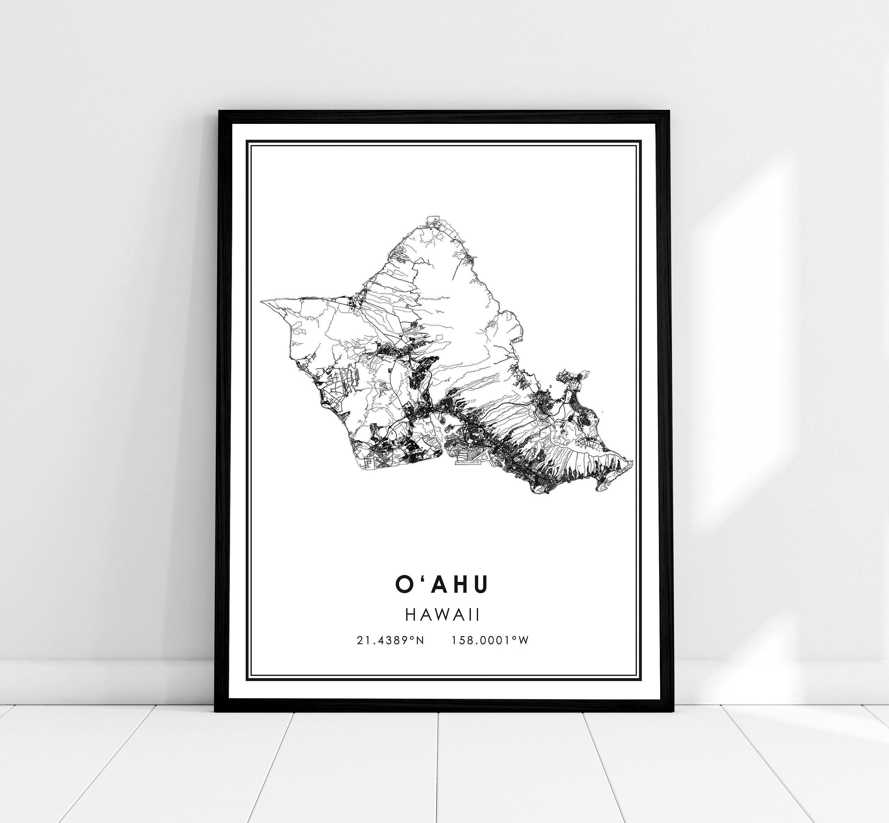 Oahu Map Print Poster Canvas Hawaii Map Print Poster Canvas - Etsy