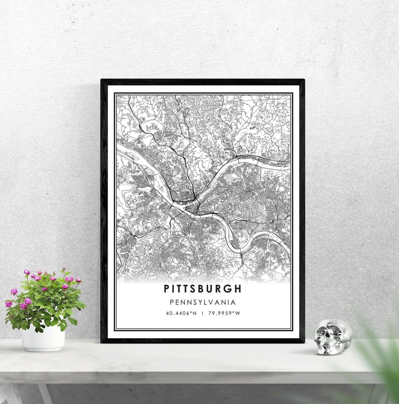 Pittsburgh map print poster canvas Pittsburgh city map print | Etsy