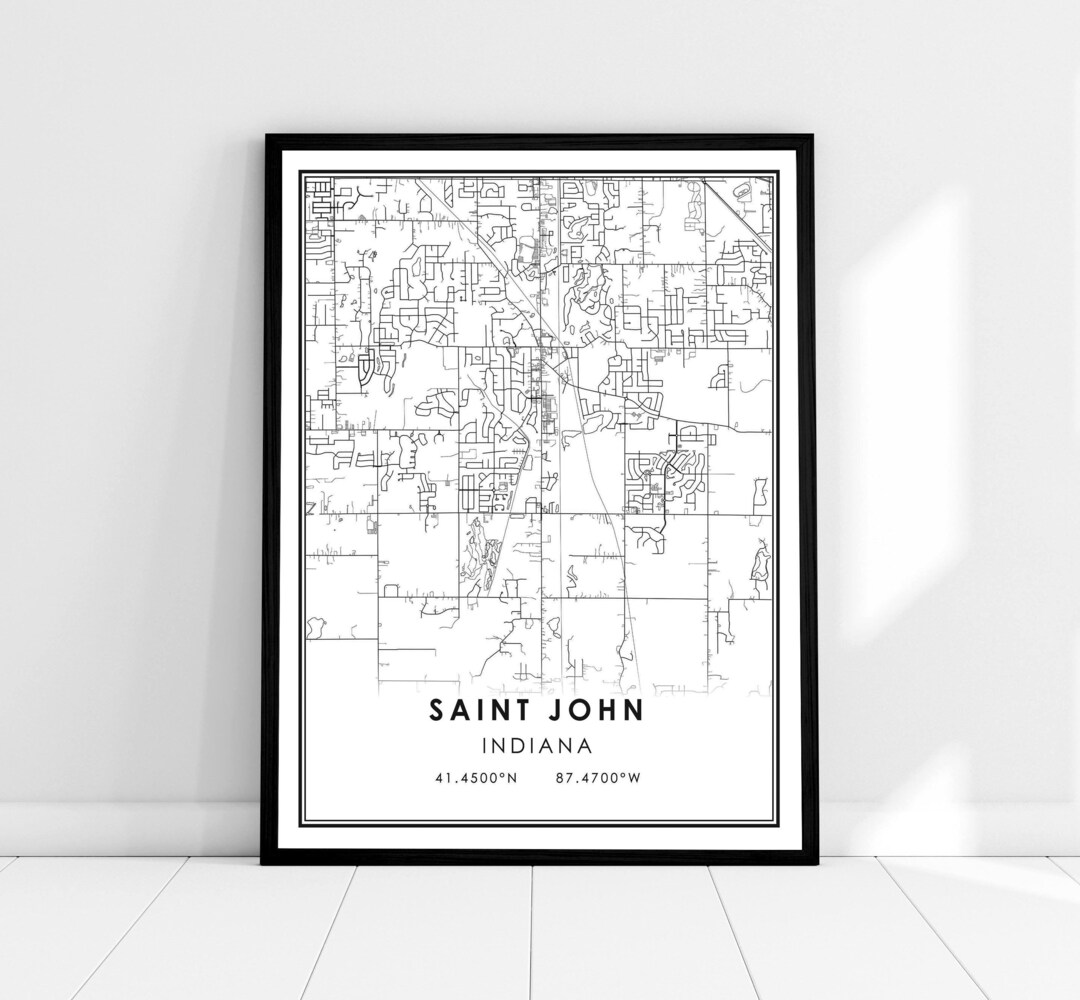 Saint John Map Print Poster Canvas | Indiana Map Print Poster Canvas ...