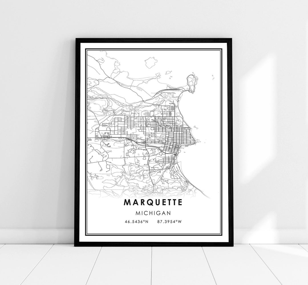 Marquette Map Print Poster Canvas | Michigan Map Print Poster Canvas ...