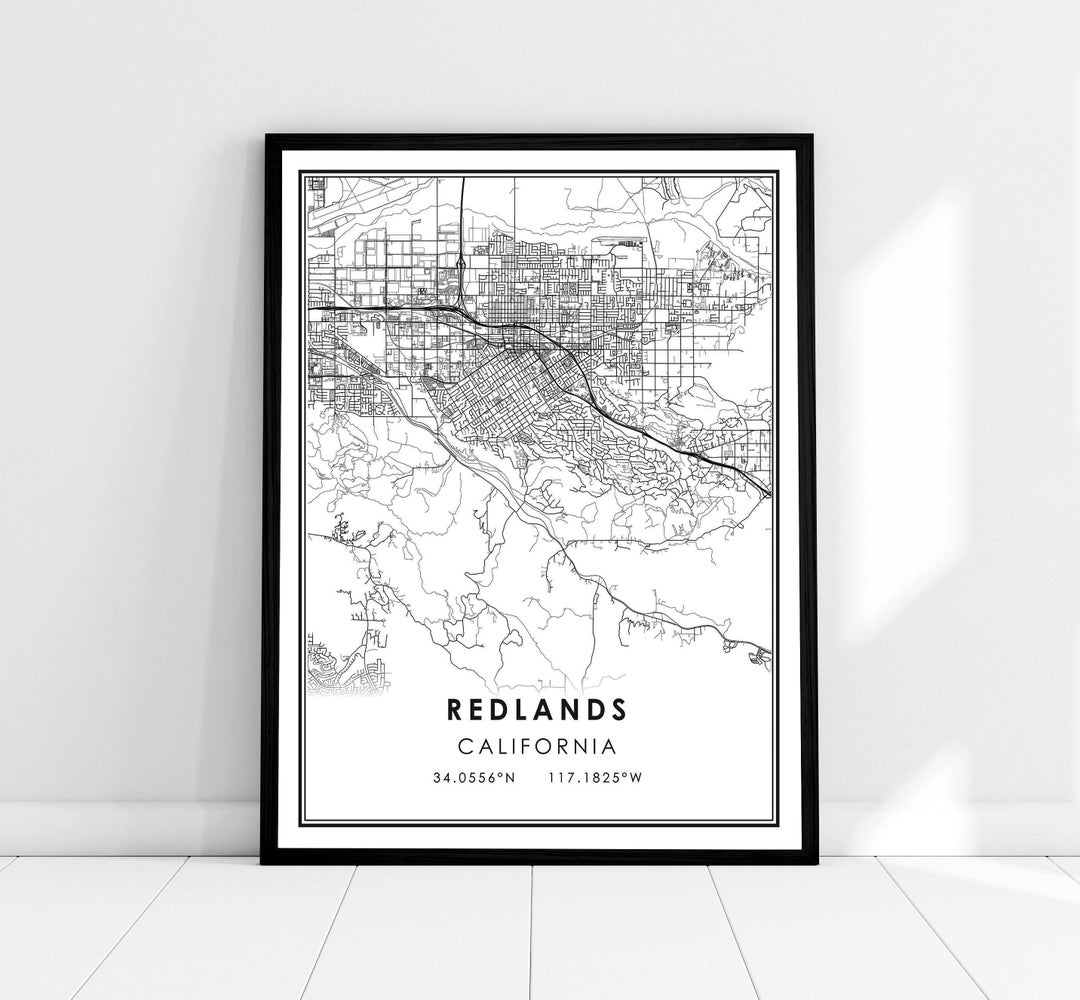 Redlands Map Print Poster Canvas | California Map Print Poster Canvas ...