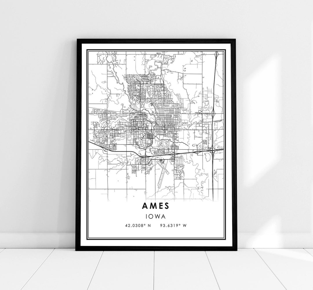 Ames Map Print Poster Canvas | Iowa Map Print Poster Canvas | Ames City ...