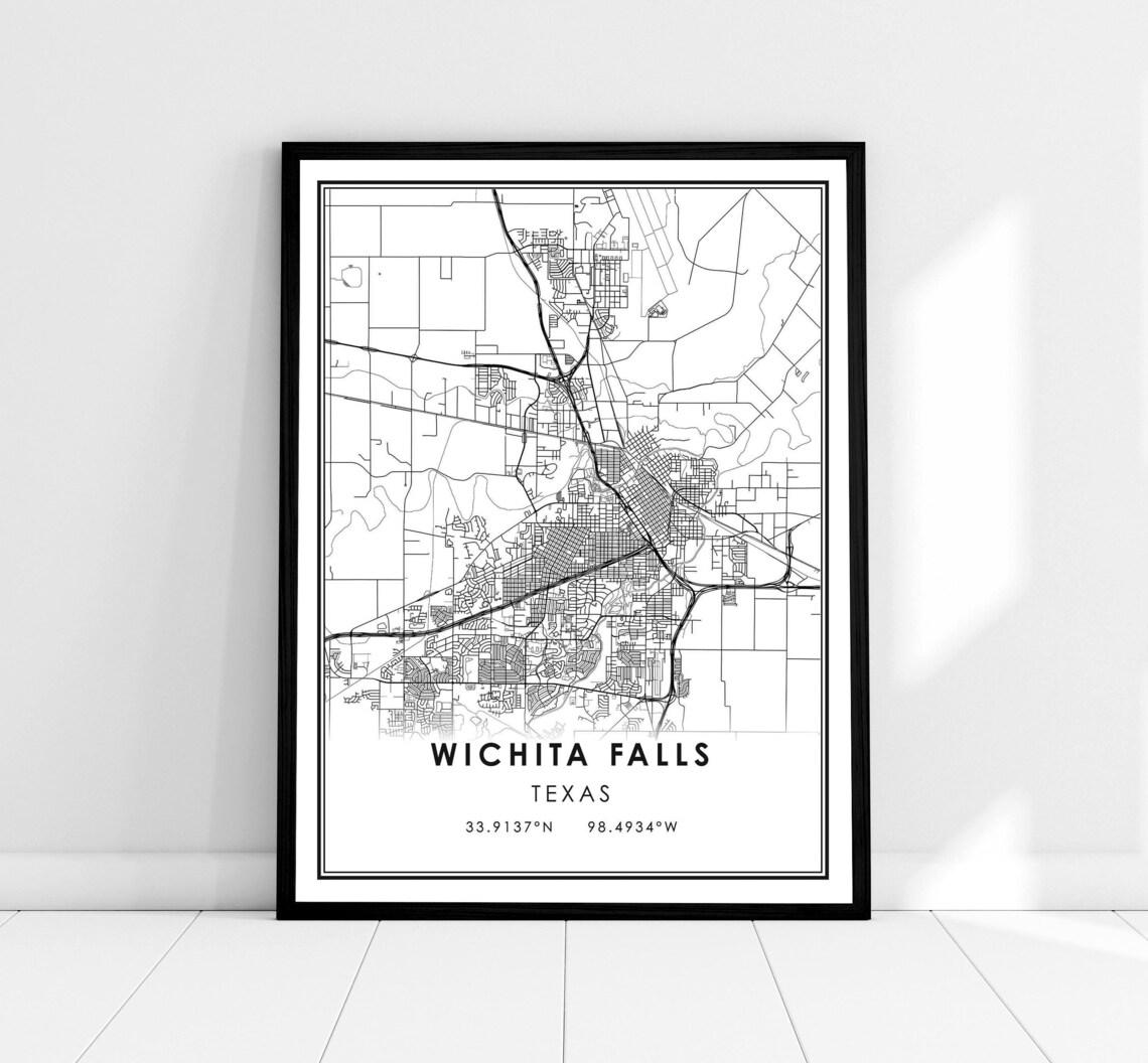 Wichita Falls Map Print Poster Canvas | Texas Map Print Poster Canvas ...