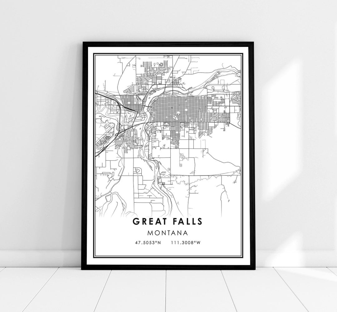 Great Falls Map Print Poster Canvas | Montana Map Print Poster Canvas ...