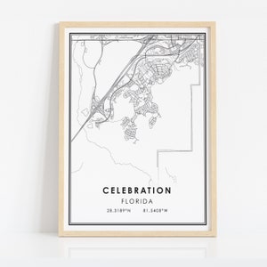 Celebration Map Print Poster Canvas | Florida Map Print Poster Canvas ...
