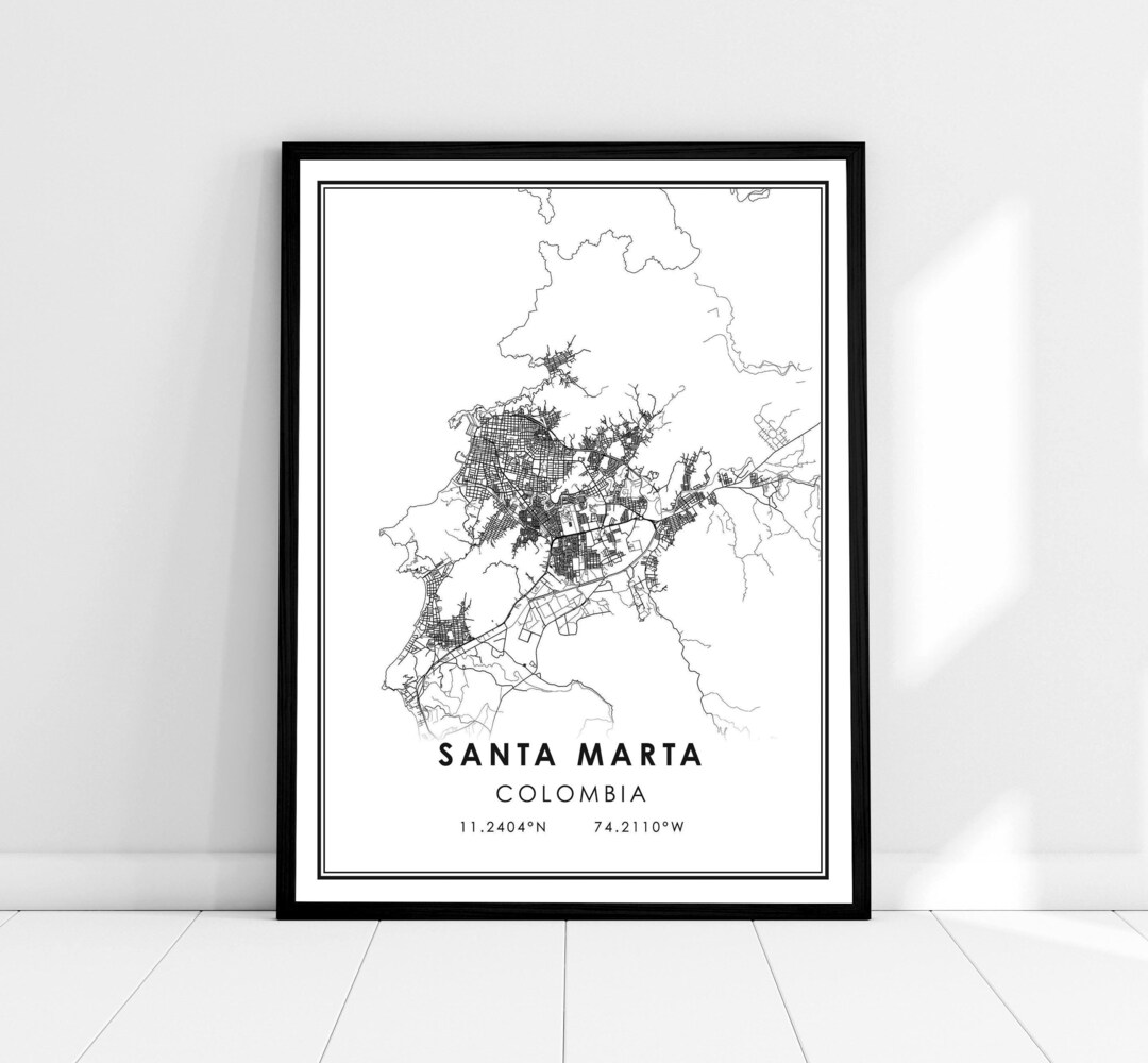 Santa Marta Map Print Poster Canvas | Colombia Map Print Poster Canvas ...