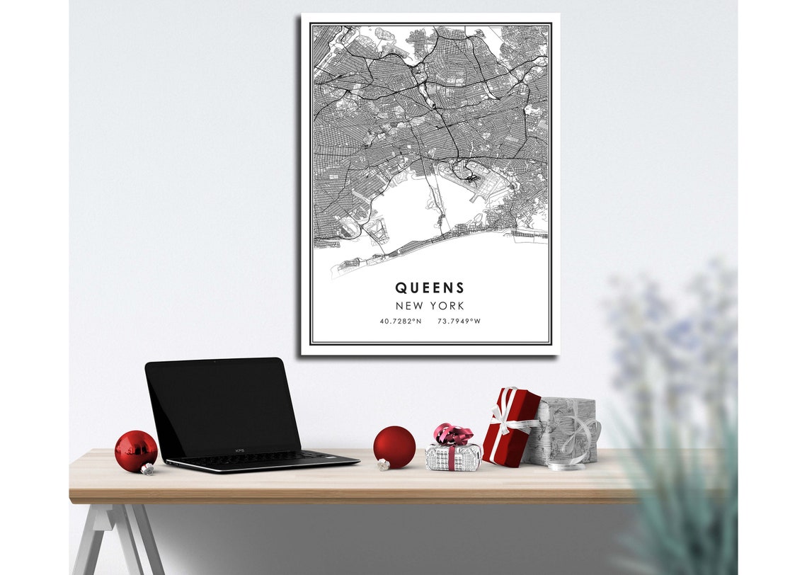 Queens map print poster canvas New York Street map Queens | Etsy