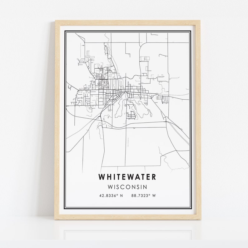 Whitewater Map Print Poster Canvas Wisconsin Map Print | Etsy