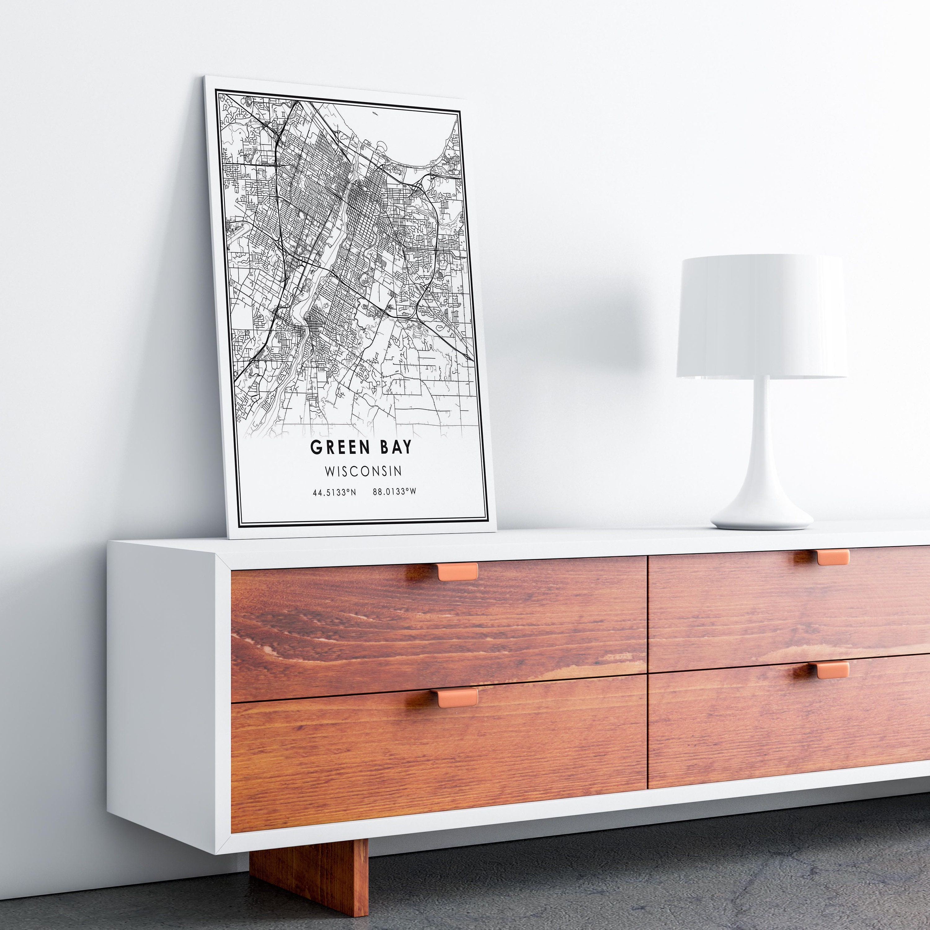 Green Bay Map Print Poster Canvas | Wisconsin Map Print Poster Canvas ...