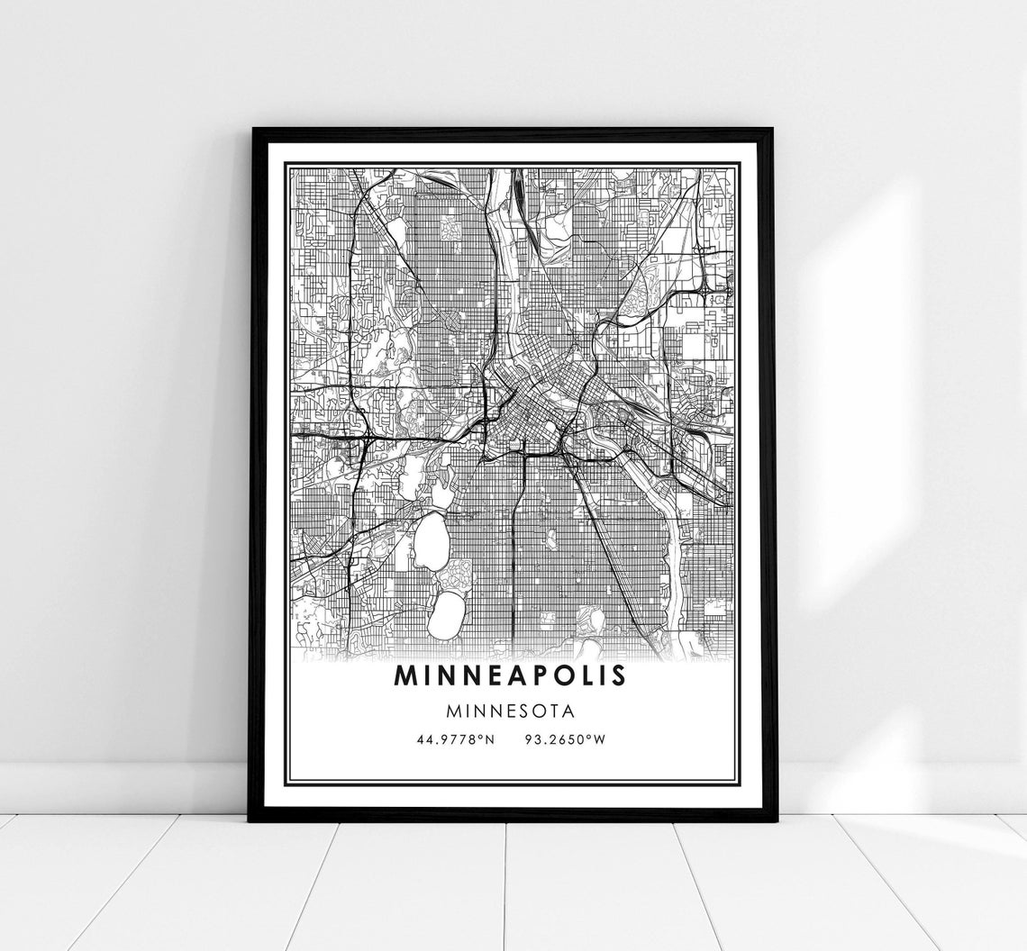 Minneapolis Map Print Poster Canvas Minnesota Map Print - Etsy