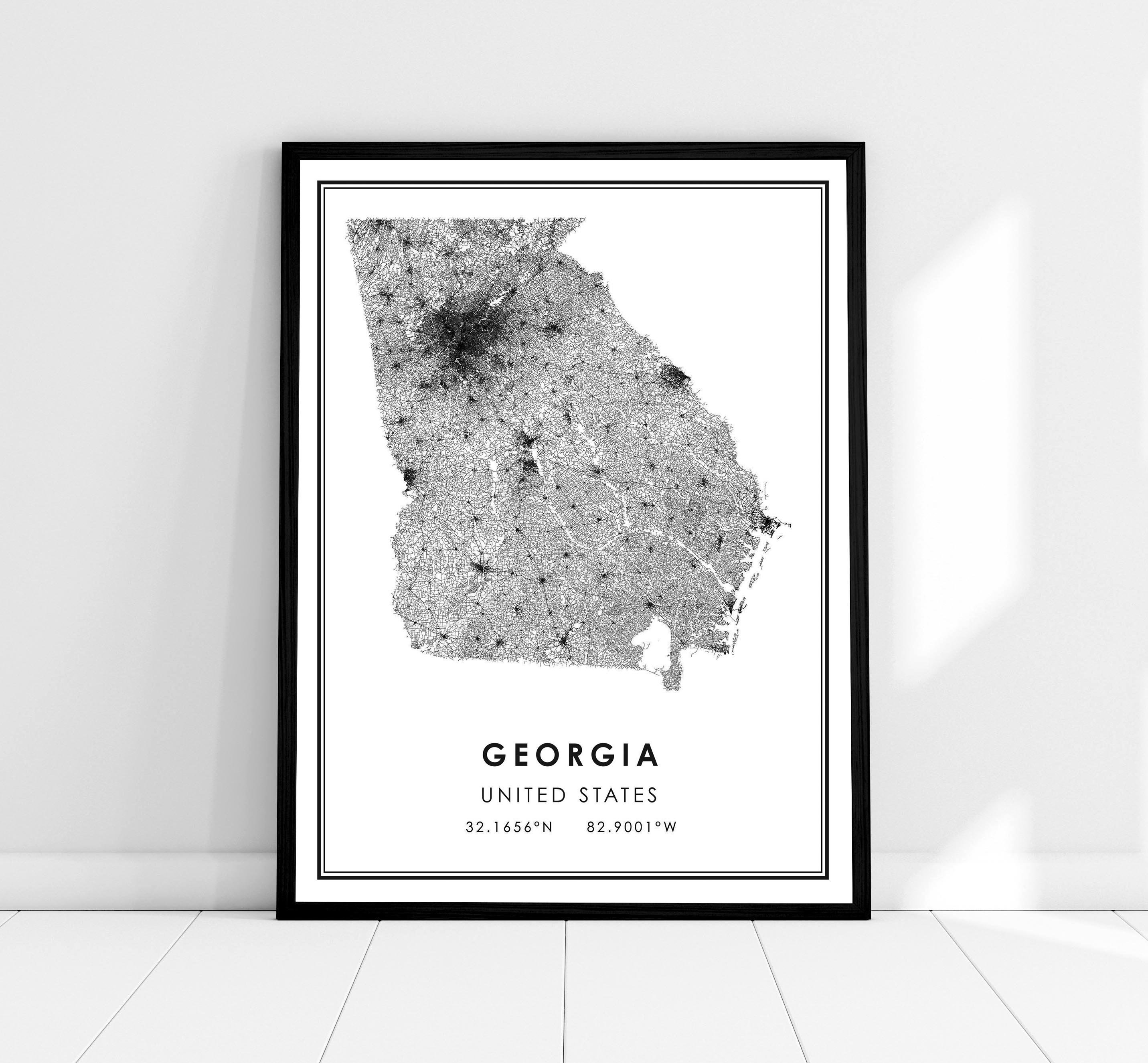 Georgia US Map Print Poster Canvas | Georgia United States Road Map ...