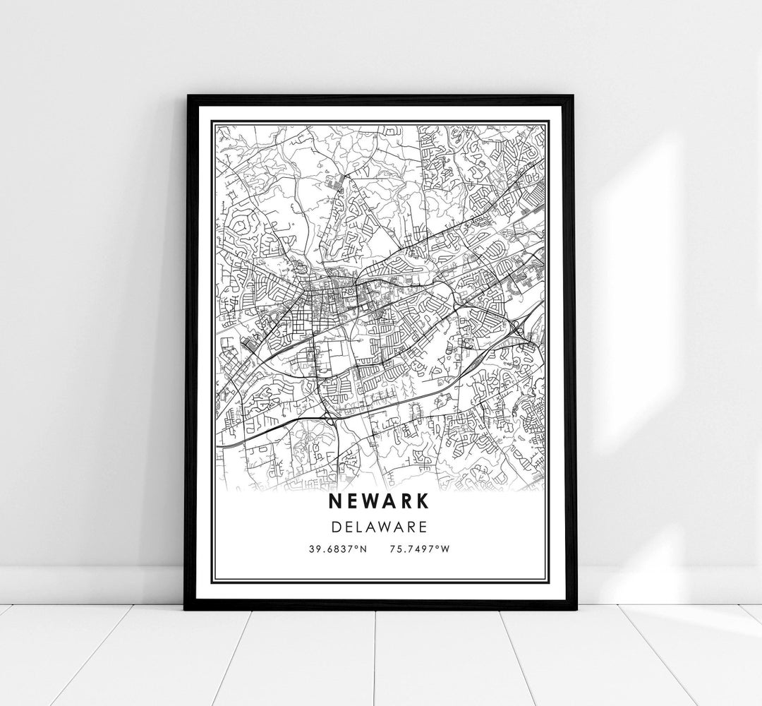 Newark Map Print Poster Canvas | Delaware Map Print Poster Canvas ...