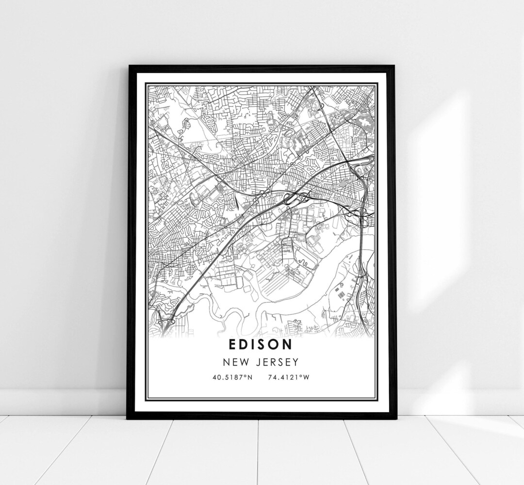 Edison Map Print Poster Canvas New Jersey Map Print Poster Canvas ...