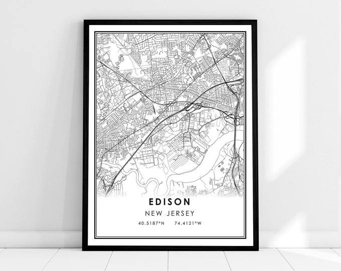 Edison Map Print Minimalistic Wall Art Poster City Maps Scandinavian ...
