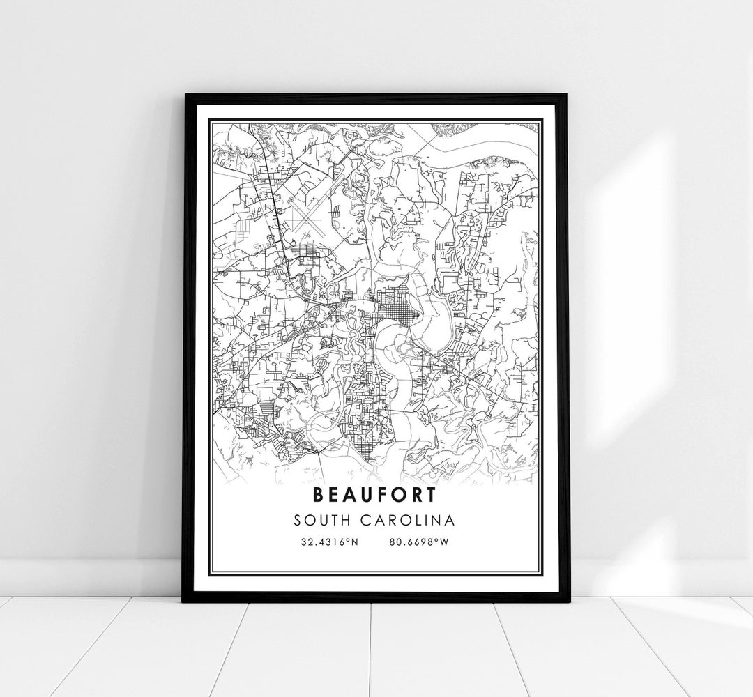 Beaufort Map Print Poster Canvas | South Carolina Map Print Poster ...
