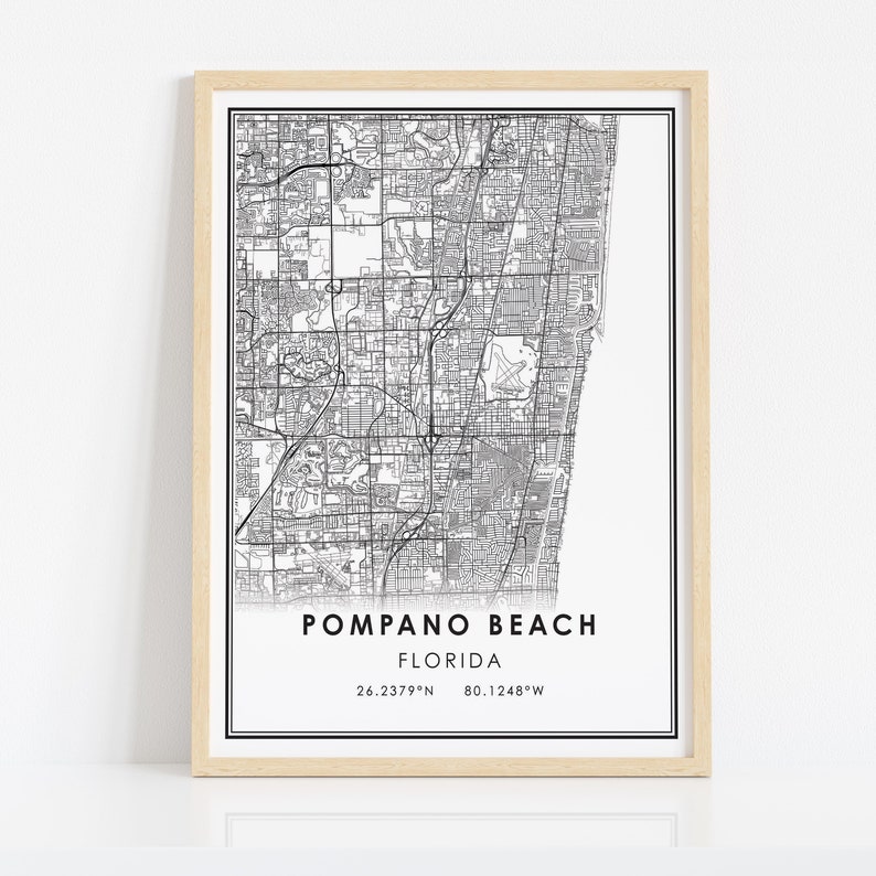 Pompano Beach mapa imprimir póster lienzo / Mapa de Florida - Etsy México